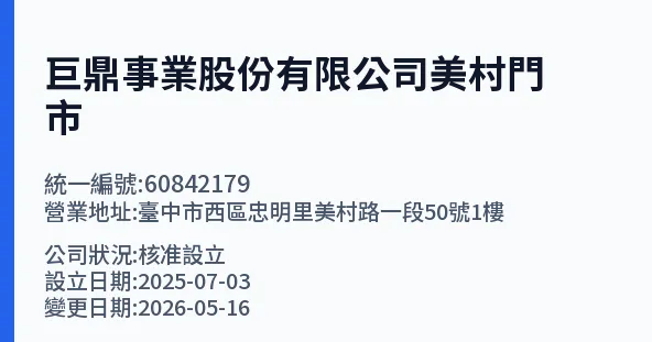 巨鼎事業股份有限公司美村門市的照片-統編 60842179(臺中市) 公司登記資料與營業項目詳細圖表