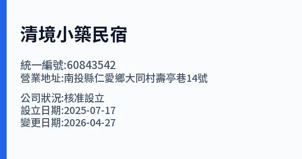 清境小築民宿的照片-統編 60843542(南投縣) 公司登記資料與營業項目詳細圖表