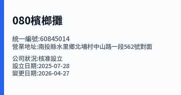 080檳榔攤的照片-統編 60845014(南投縣) 公司登記資料與營業項目詳細圖表