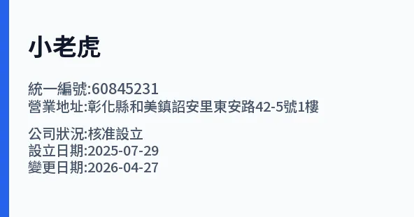小老虎的照片-統編 60845231(彰化縣) 公司登記資料與營業項目詳細圖表