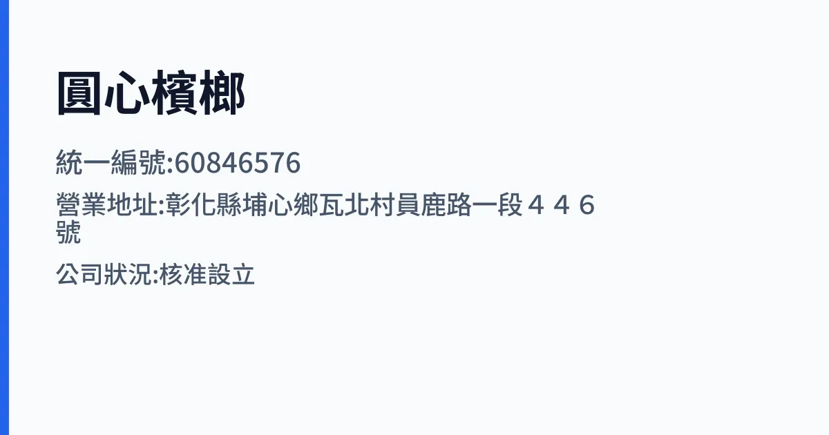 圓心檳榔 - 統編 60846576（彰化縣） 公司登記資料與營業項目詳細圖表