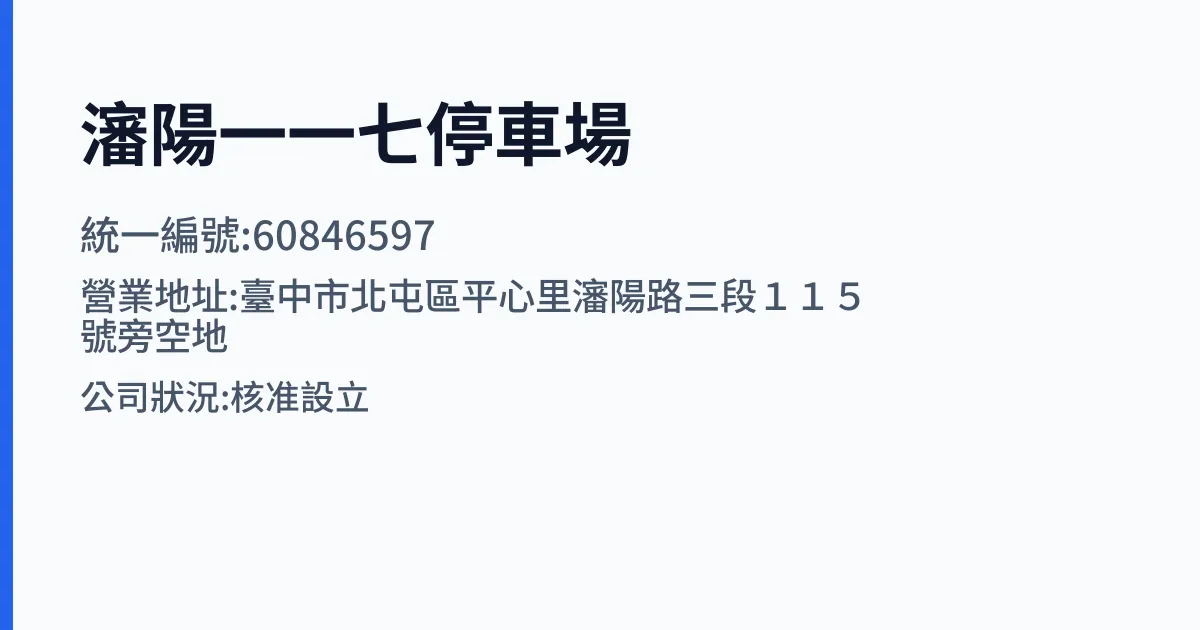 瀋陽一一七停車場 - 統編 60846597(臺中市) 公司登記資料與營業項目詳細圖表