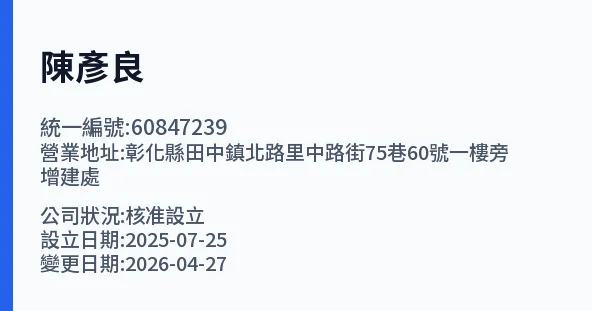 陳彥良的照片-統編 60847239(彰化縣) 公司登記資料與營業項目詳細圖表