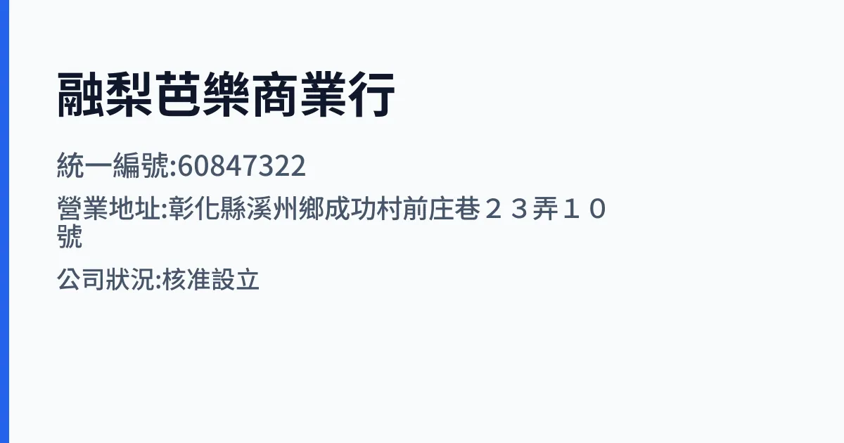 融梨芭樂商業行 - 統編 60847322(彰化縣) 公司登記資料與營業項目詳細圖表