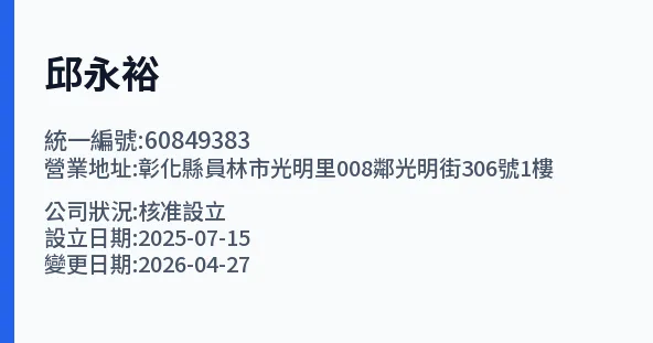 邱永裕的照片-統編 60849383(彰化縣) 公司登記資料與營業項目詳細圖表