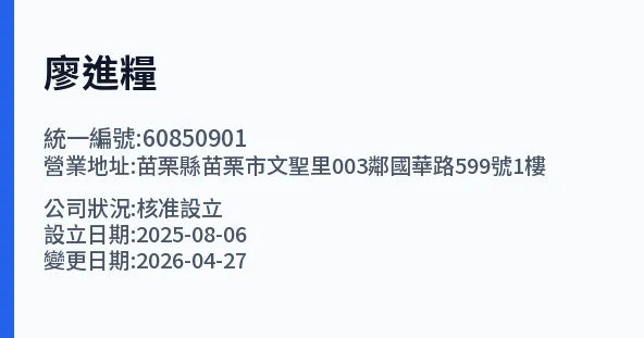 廖進糧的照片-統編 60850901(苗栗縣) 公司登記資料與營業項目詳細圖表