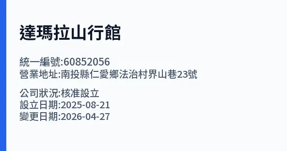 達瑪拉山行館的照片-統編 60852056(南投縣) 公司登記資料與營業項目詳細圖表