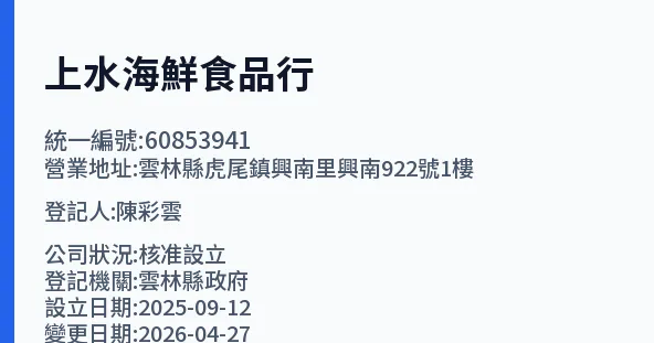 上水海鮮食品行的照片-統編 60853941(雲林縣) 公司登記資料與營業項目詳細圖表