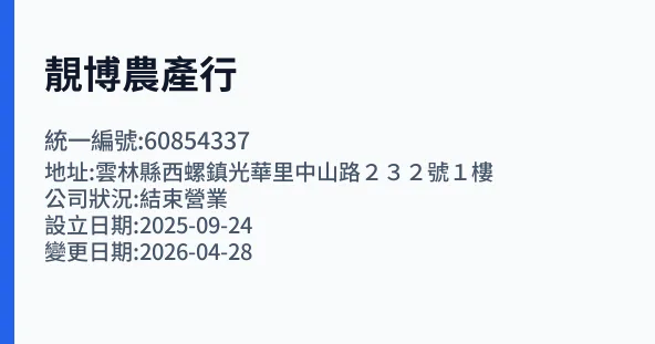 靚博農產行的照片-統編 60854337(雲林縣) 公司登記資料與營業項目詳細圖表