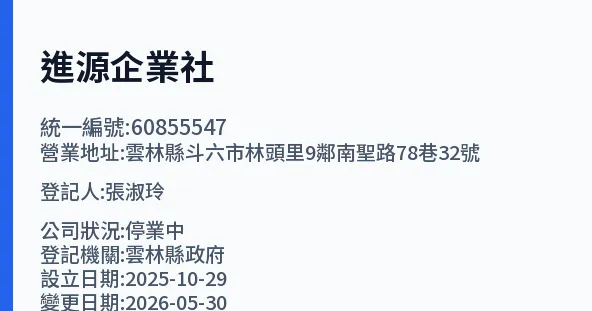 進源企業社的照片-統編 60855547(雲林縣) 公司登記資料與營業項目詳細圖表