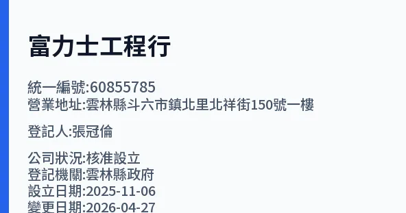 富力士工程行的照片-統編 60855785(雲林縣) 公司登記資料與營業項目詳細圖表