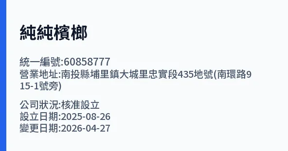 純純檳榔的照片-統編 60858777(南投縣) 公司登記資料與營業項目詳細圖表