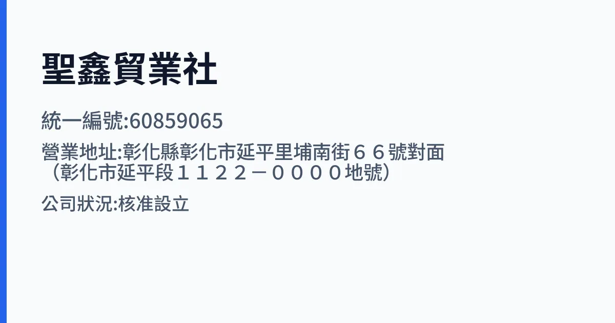 聖鑫貿業社 - 統編 60859065(彰化縣) 公司登記資料與營業項目詳細圖表