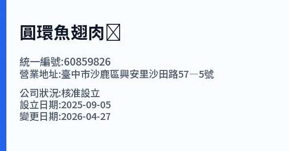 圓環魚翅肉焿的照片-統編 60859826(臺中市) 公司登記資料與營業項目詳細圖表