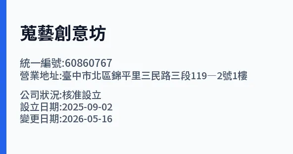 蒐藝創意坊的照片-統編 60860767(臺中市) 公司登記資料與營業項目詳細圖表