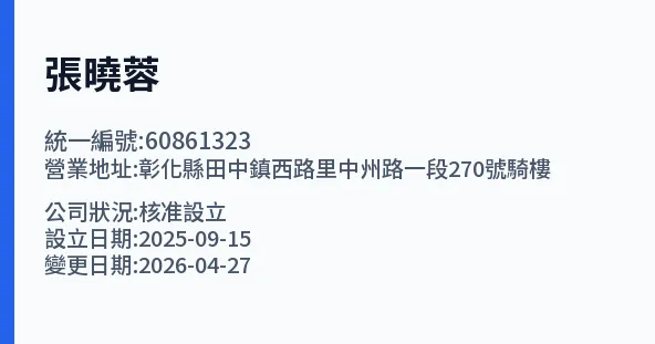 張曉蓉的照片-統編 60861323(彰化縣) 公司登記資料與營業項目詳細圖表