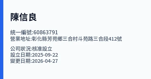 陳信良的照片-統編 60863791(彰化縣) 公司登記資料與營業項目詳細圖表