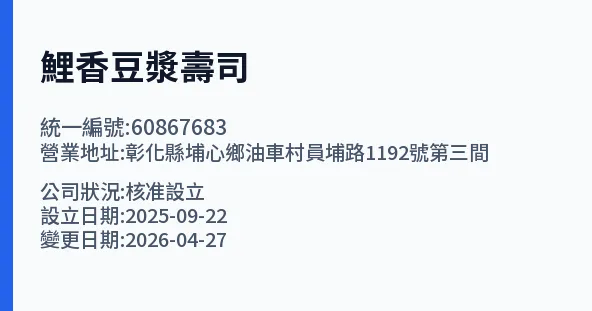 鯉香豆漿壽司的照片-統編 60867683(彰化縣) 公司登記資料與營業項目詳細圖表