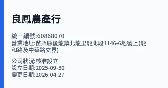 良鳳農產行的照片-統編 60868070(苗栗縣) 公司登記資料與營業項目詳細圖表