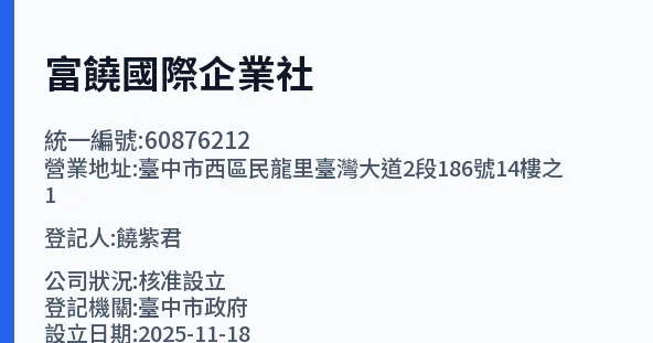 富饒國際企業社的照片-統編 60876212(臺中市) 公司登記資料與營業項目詳細圖表