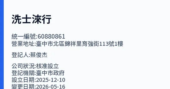 洗士淶行的照片-統編 60880861(臺中市) 公司登記資料與營業項目詳細圖表