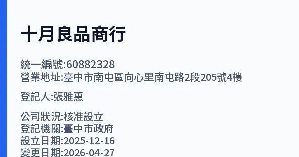 十月良品商行的照片-統編 60882328(臺中市) 公司登記資料與營業項目詳細圖表