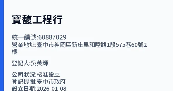 寶馥工程行的照片-統編 60887029(臺中市) 公司登記資料與營業項目詳細圖表