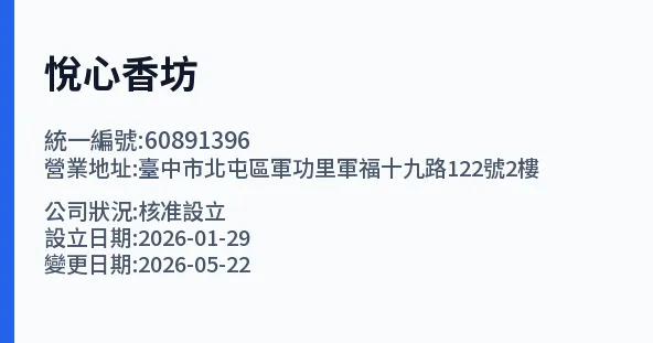 悅心香坊的照片-統編 60891396 公司登記資料與營業項目詳細圖表
