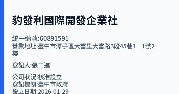 豹發利國際開發企業社的照片-統編 60891591(臺中市) 公司登記資料與營業項目詳細圖表