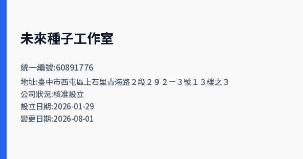 未來種子工作室的照片-統編 60891776 公司登記資料與營業項目詳細圖表