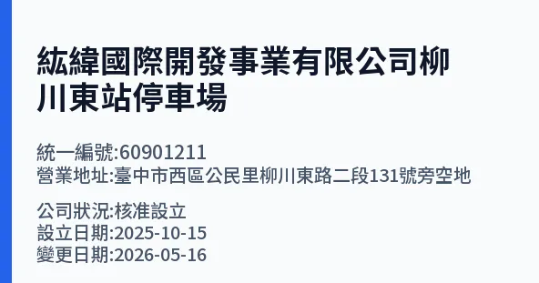 紘緯國際開發事業有限公司柳川東站停車場的照片-統編 60901211(臺中市) 公司登記資料與營業項目詳細圖表