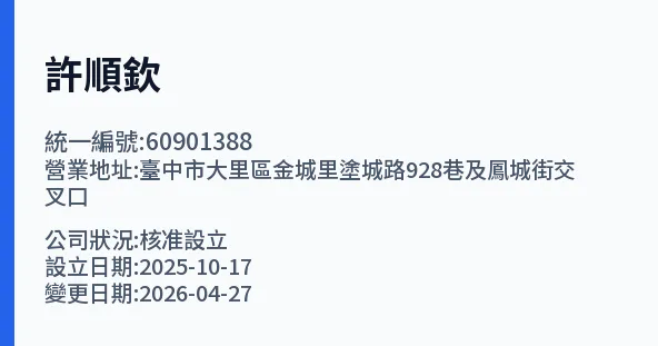 許順欽的照片-統編 60901388(臺中市) 公司登記資料與營業項目詳細圖表