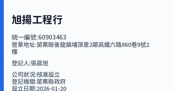 旭揚工程行的照片-統編 60903463(苗栗縣) 公司登記資料與營業項目詳細圖表