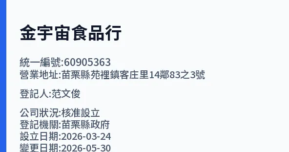 金宇宙食品行的照片-統編 60905363(苗栗縣) 公司登記資料與營業項目詳細圖表