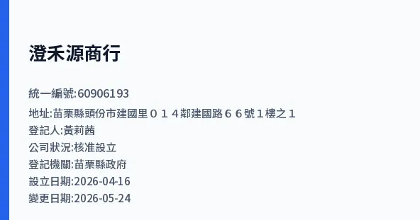 澄禾源商行的照片-統編 60906193(苗栗縣) 公司登記資料與營業項目詳細圖表