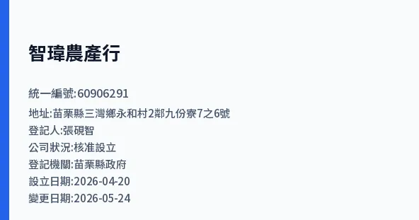 智瑋農產行的照片-統編 60906291(苗栗縣) 公司登記資料與營業項目詳細圖表