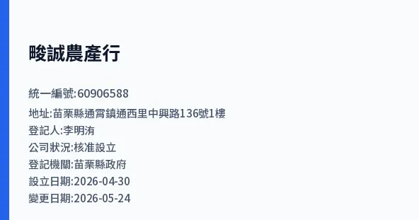 畯誠農產行的照片-統編 60906588(苗栗縣) 公司登記資料與營業項目詳細圖表