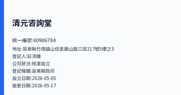 清元咨詢堂的照片-統編 60906784(苗栗縣) 公司登記資料與營業項目詳細圖表