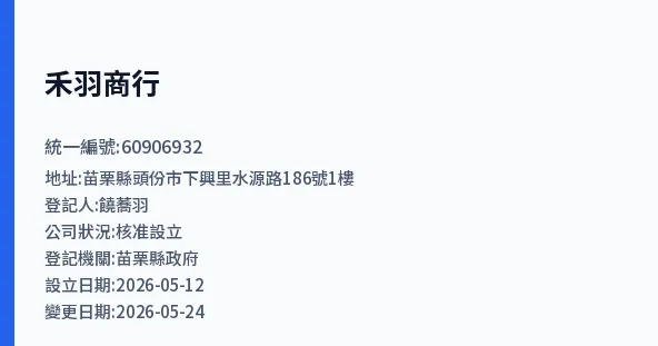 禾羽商行的照片-統編 60906932(苗栗縣) 公司登記資料與營業項目詳細圖表