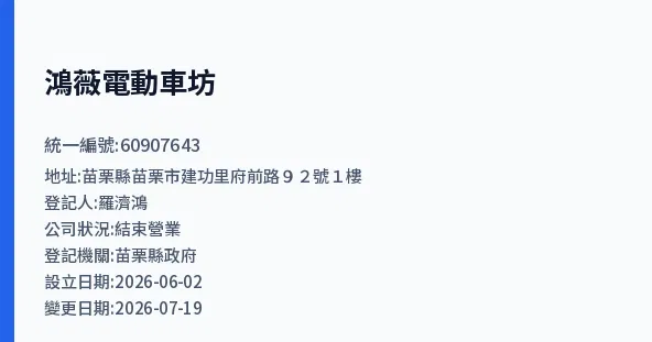 鴻薇電動車坊的照片-統編 60907643 公司登記資料與營業項目詳細圖表