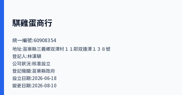 騏雞蛋商行的照片-統編 60908354 公司登記資料與營業項目詳細圖表
