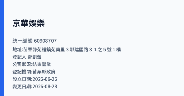 京華娛樂的照片-統編 60908707 公司登記資料與營業項目詳細圖表
