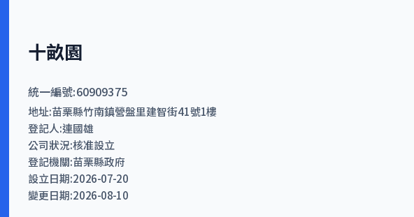 十畝園的照片-統編 60909375(苗栗縣) 公司登記資料與營業項目詳細圖表
