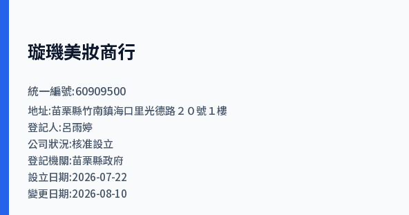 璇璣美妝商行的照片-統編 60909500(苗栗縣) 公司登記資料與營業項目詳細圖表