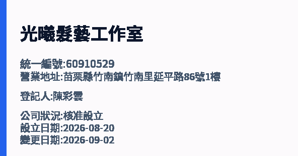 光曦髮藝工作室的照片-統編 60910529(苗栗縣) 公司登記資料與營業項目詳細圖表