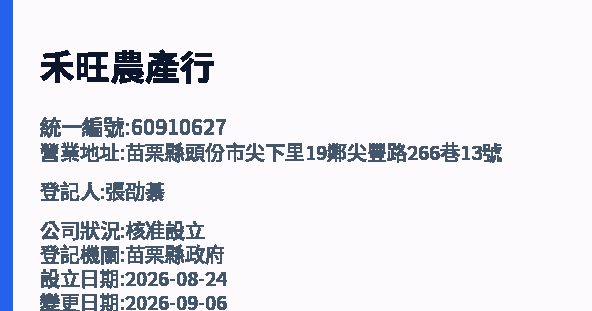 禾旺農產行的照片-統編 60910627(苗栗縣) 公司登記資料與營業項目詳細圖表