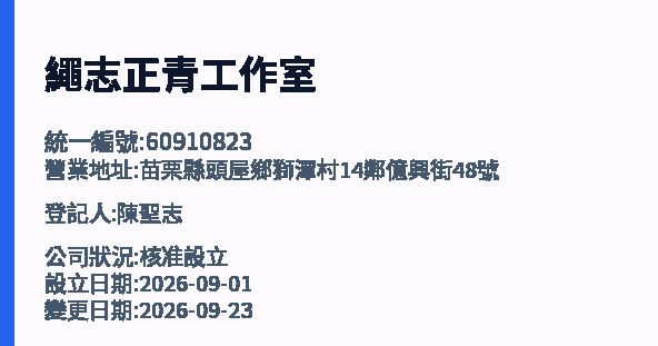 繩志正青工作室的照片-統編 60910823(苗栗縣) 公司登記資料與營業項目詳細圖表