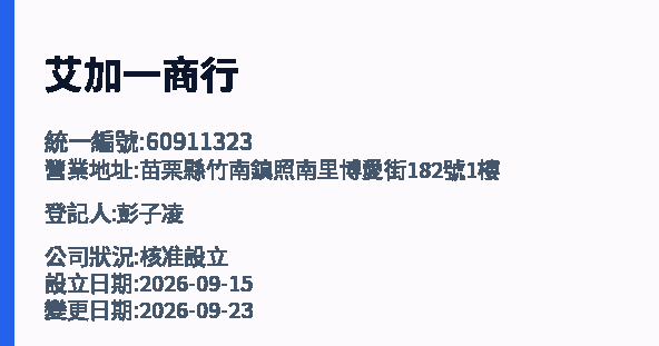 艾加一商行的照片-統編 60911323(苗栗縣) 公司登記資料與營業項目詳細圖表
