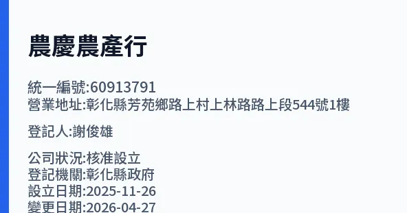 農慶農產行的照片-統編 60913791(彰化縣) 公司登記資料與營業項目詳細圖表