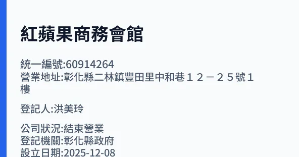 紅蘋果商務會館的照片-統編 60914264(彰化縣) 公司登記資料與營業項目詳細圖表
